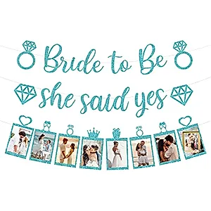 Bridal Shower Photo Banner, Teal Bachelorette Party Decorations, Glitter Bride to Be & She Said Yes Banner, Teal Bachelorette Wedding Shower Engagement Hen Party Decorations