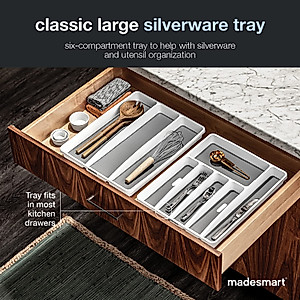 madesmart Large Silverware Tray - White |CLASSIC COLLECTION | 6-Compartments| Kitchen Drawer Organizer | Soft-Grip Lining and Non-Slip Rubber Feet | BPA-Free