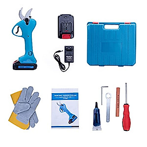 Titanium Alloy High Carbon Steel Battery Powered Blue Electric Pruning Shears 30MM (1.2 inch ) Cutting Diameter ,Blue Electric Garden Shears Scissors Cordless ,Presentation a Pair of Gloves