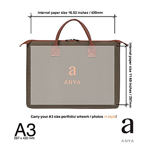 ANYA Art portfolio bag, artist carrying case, storage bag for artwork, posters with zipper and handles, light weight art bag for professionals, students KONST