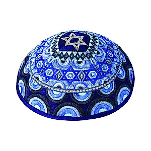 Yair Emanuel Tallit Prayer Shawl Gadol + Bag + Kippah + Atara Set Embroidered RAW Silk Magen David Rainbow Blue (Bundle)
