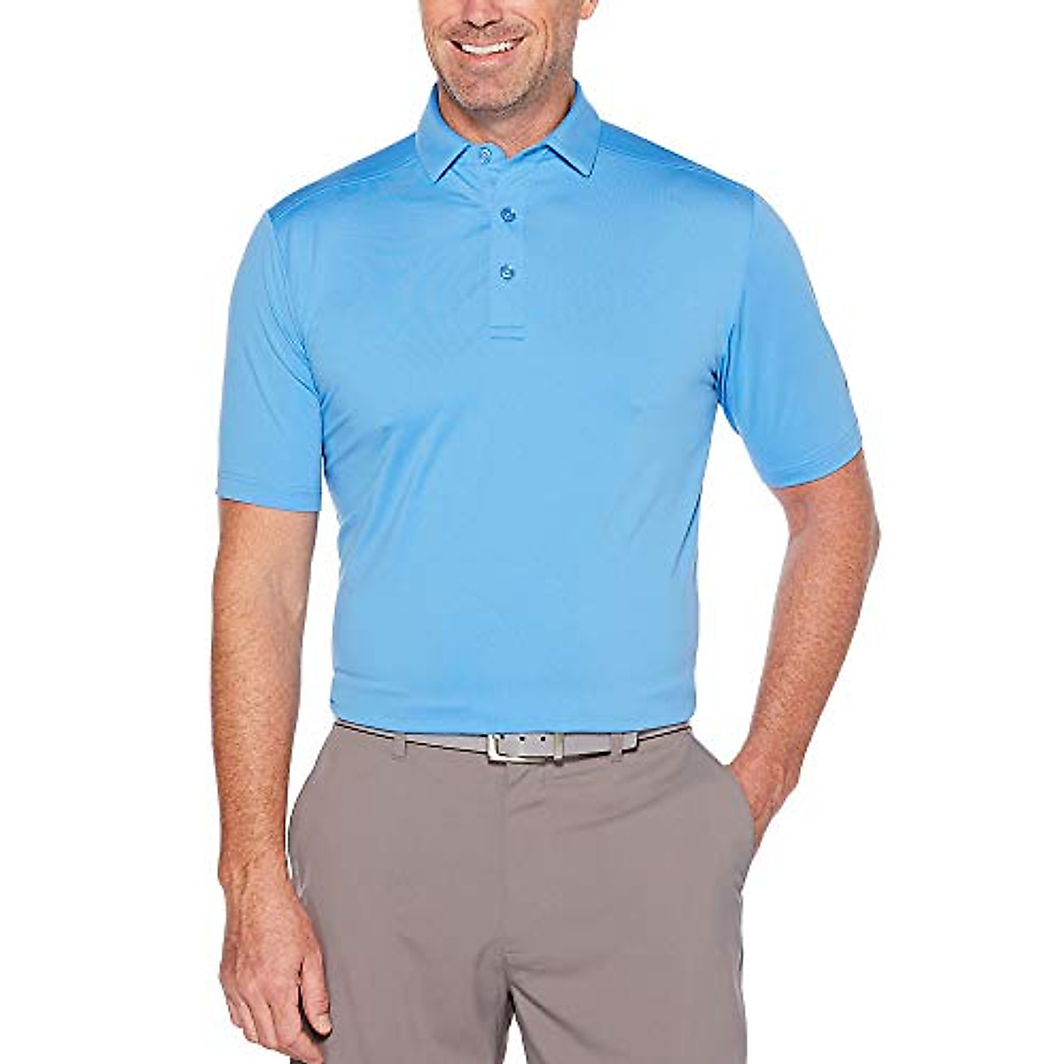 Callaway Men's Micro Hex Golf Performance Polo Shirt with Sun Protection, Solid Stretch Fabric, Marina, Large