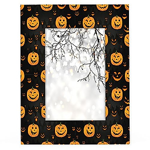 POFATO Pumpkin Bat Halloween 4x6 Picture Frame Wood Photo Frame for Tabletop Display Wall Mount Picture Frame Display 4x 6 Inch Photo Wall Decor Home Gift Frames