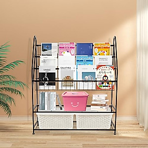 JAJADAH Kids Bookshelf, Large Black Bookcase, Large Capacity Books Toys Organizer for Studio/Den/Craft Room & Mailroom (Black)