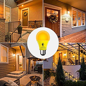 GONHOM A19 Dusk to Dawn Bug Light Bulbs Outdoor, Yellow LED Bug Light Bulb 10W (100W Equivalent), Photo Sensor, Auto On/Off, Amber Bug Lights for Outside Porch Garage Patio 4 Pack