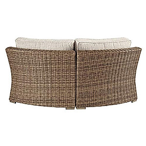 Signature Design by Ashley Beachcroft Farmhouse Outdoor Patio Wicker Curved Corner Chair, Beige