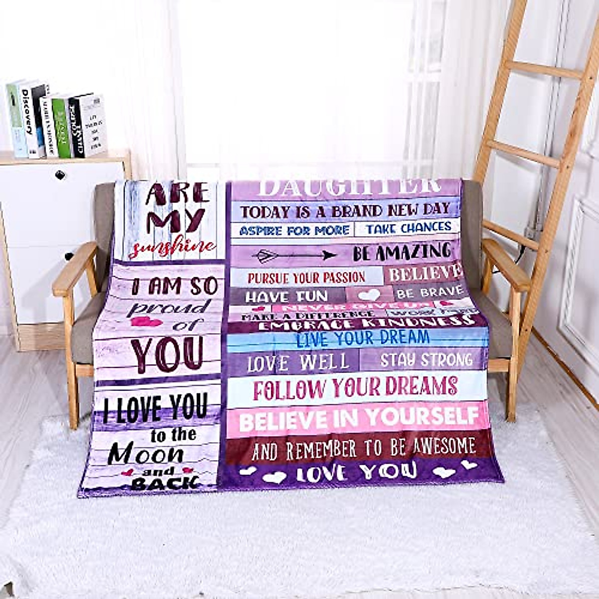 YunTu to My Daughter Blanket from Dad Mom, Warm Letter Throw Blanket for Daughter, Birthday Gifts for Daughter from Mom Dad, Valentine's Gifts for Daughter (Pink Letter, 40 x 50inches(100x130cm))