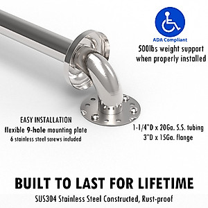 AquaChase Bath Safety Grab Bar, ADA Compliant 500lbs Support, Bathroom Mobility Aid, Stablilization Help for Seniors and Disabled, Rustproof Stainless Steel (24in, Chrome)