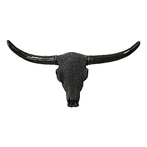 Ebros Gift Large 18.25" W Longhorn Cow Cattle Bejeweled Black Beads Skull Wall Head Decor Hanging Sculpture Plaque Bull Steer Figurine Trophy Bulls Cows Steers Taxidermy Animal Skulls