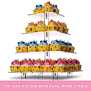 Cupcake Stand, 4 Tier Cupcake Stand for 50 Cupcakes, Square Tiered Cupcake Tower, Clear Acrylic Cupcake Holder, Dessert Stands for Party, Wedding, Birthday, Baby Shower, Halloween