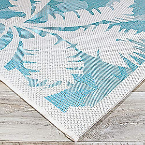 Couristan Monaco Coastal Flora Indoor/Outdoor Machine Made Area Rug, 2' x 3'7", Ivory/Turquoise