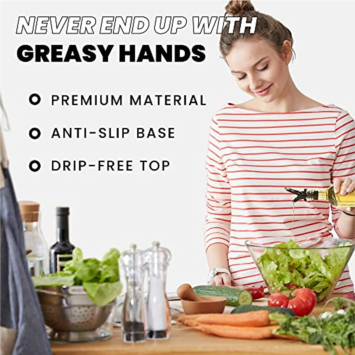 Zeppoli Olive Oil Dispenser Bottle Set - Stainless Steel Rack 2 Pack - Oil & Vinegar Dispenser Set - 4 Removable Dual Spout, Pouring Funnel -17 oz Oil & Vinegar Glass Bottle Set-Oil Cruet for Kitchen