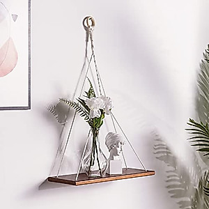 JOFAMY 2-Pack Macrame Hanging Shelves 15.8 in with Wood Hanger, Boho Floating Shelves Indoor for Bathroom, Bedroom, Toilet, Kitchen, Office, Living Room Decor