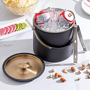 3.2L Modern Insulated Ice Bucket with Silicone Lid, Tongs, Strainer, Double Wall Stainless Steel Ice Bucket for Parties & Cocktail Bar,Ideal for Gift