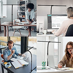 Mostorlit Double Head LED Desk Lamp, Eye Care Architect Tall Task Table Lamp with Clamp, 24W Super Bright Workbench Office Lighting for Monitor Studio Reading (Black)