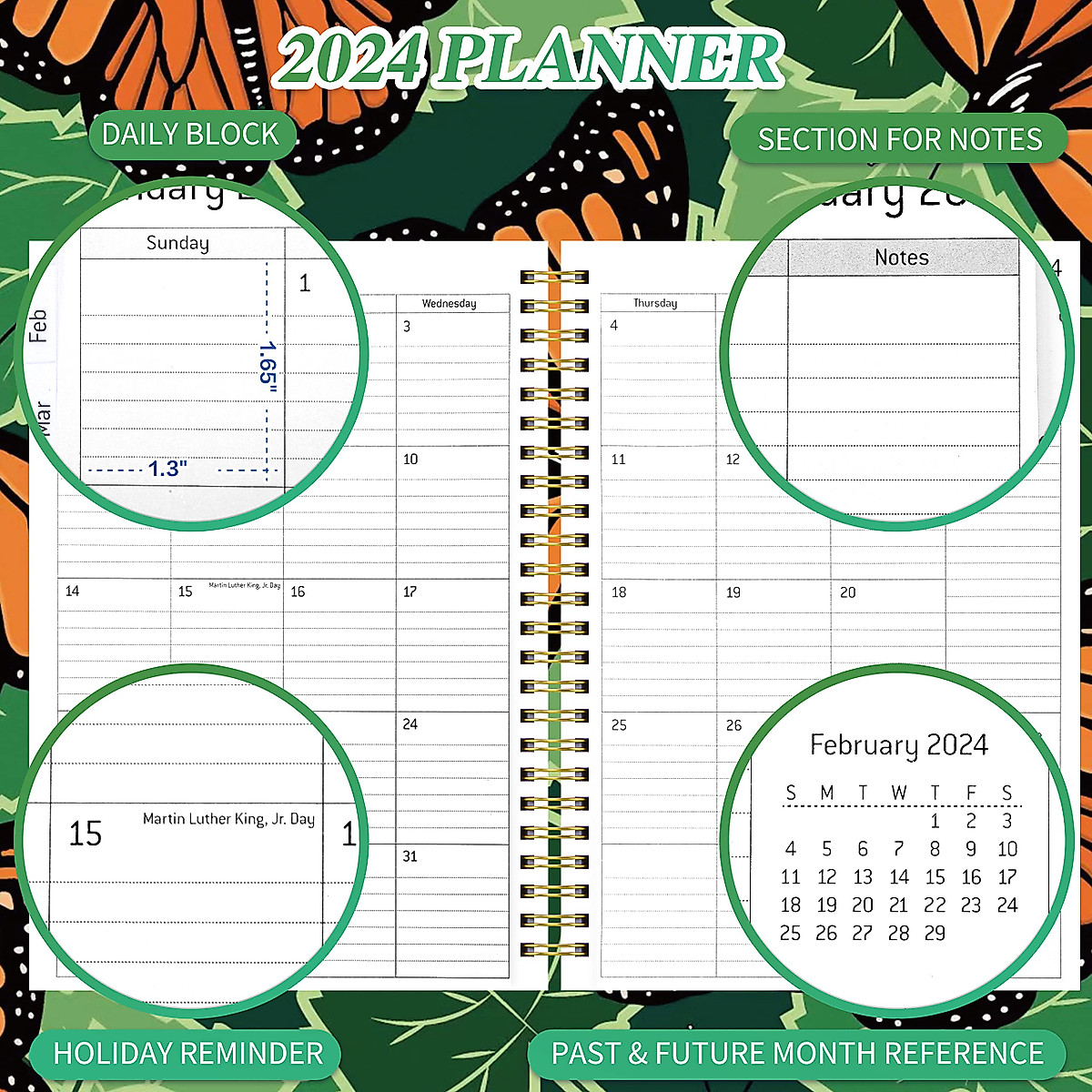 2024 Planner - 2024 Academic Weekly & Monthly Planner with Monthly Tabs, Daily Planner Yearly Agenda Calendar Organizer, Jan 2024-Dec 2024, 6.3" x 8.5"
