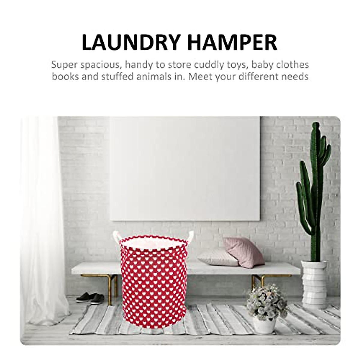 Zerodeko Drawstring Laundry Hamper Dirty Clothes Basket Collapsible Clothes Hamper Folding Clothes Container Storage Bin with Handle for Home Bedroom Organization Red