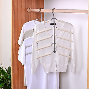 3 Pack 5 in 1 Space Saving Clothes Hangers Chrome and Foam Blouse Tree Hangers Multi Layers Clothes Rack Non Slip Stainless Steel Shirt Hangers Coats Hangers Closet Storage Organizer(White)