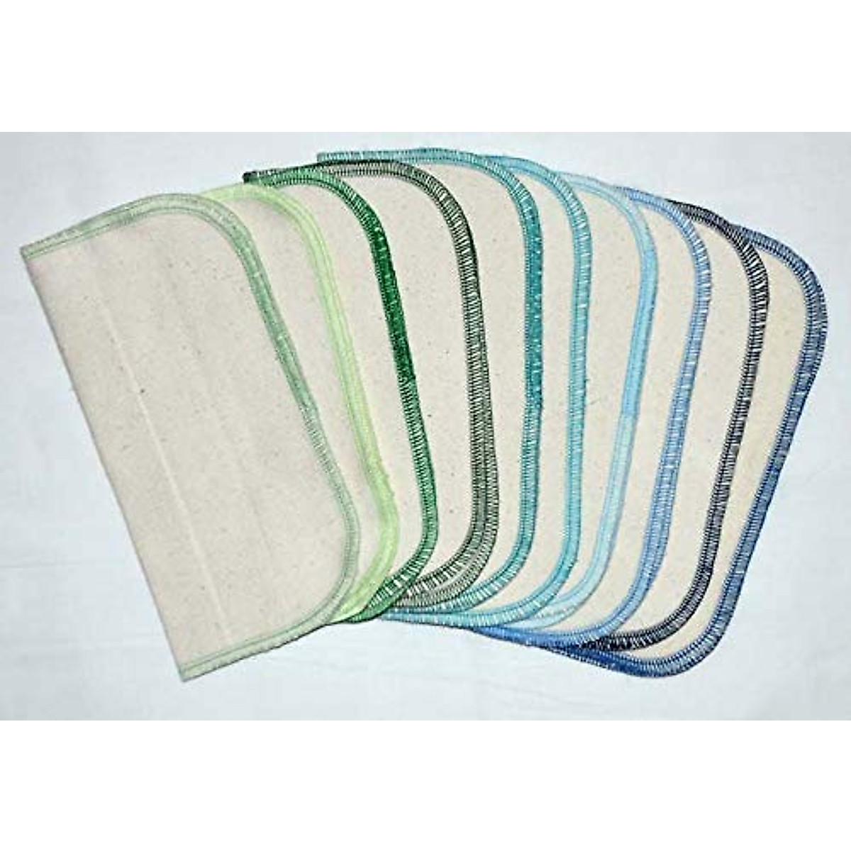 1 Ply Organic Cotton Flannel Washable Baby Wipes 8 x 8 Inches Set of 10 Blues and Greens