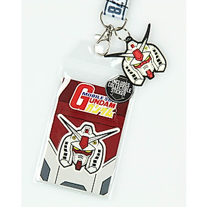 Mobile Suit Gundam RX-78-2 Lanyard ID Badge Holder with 2" Helmet Rubber Charm and Collectible Sticker