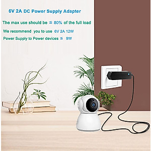 6Volt 2Amp Power Supply Adapter DC 6V Power Cord 100-240V AC to DC Converter 6 Volt 2A 2000mA Power Adapter with 5.5mm x 2.5mm Tip 6V2A Wall Adapter AC/DC Transformer