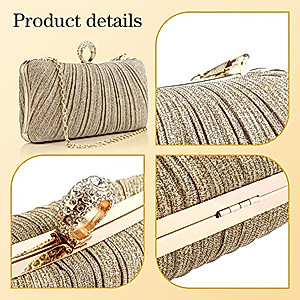 Clutch Purse for Women Pleated Glitter Evening Clutch Purses with Rhinestone Evening Bag for Bridal Wedding Party (Gold)