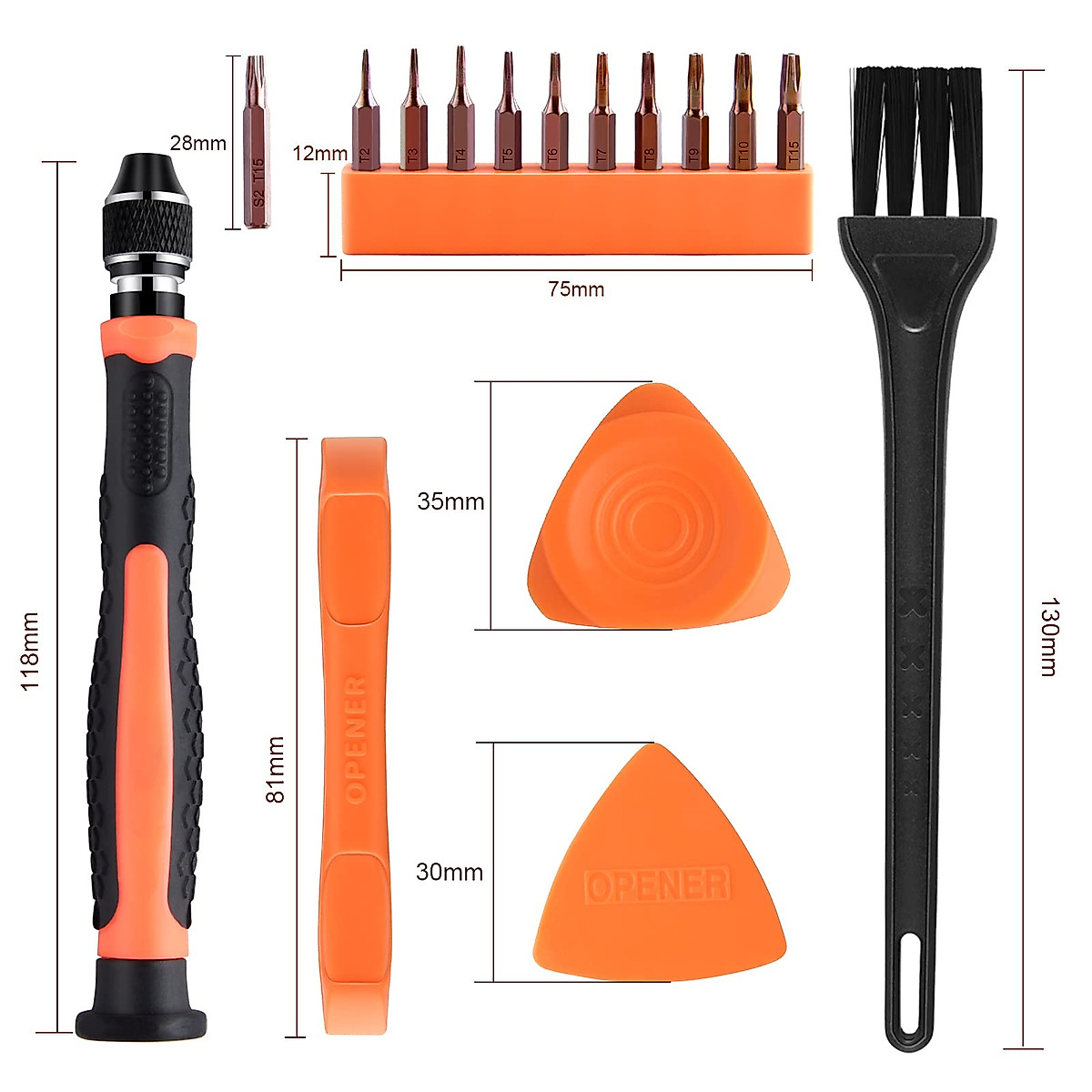 NEBURORA 10 in 1 Torx Screwdriver Set with T2 T3 T4 T5 T6 T7 T8 T9 T10 T15 Interchangeable Magnetic Torx Bit & Opening Tool,Torx Security screwdriver set for Phone/Mac/Computer/Xbox/PS4