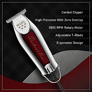 Wahl Professional 5-Star Detailer with Adjustable T Blade for Extremely Close Trimming and Clean and Crisp Lines for Professional Barbers and Stylists - Model 808, Silver, 1 Count (Pack of 1)