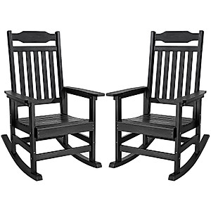ONBRILL Outdoor Rocking Chair Set of 2, All Weather Resistant HDPS Poly Rocker Chairs, Front Porch Rocker with 350 lbs Weight Capacity, Outdoor & Indoor Furniture for Patio, Porch, Garden - Black