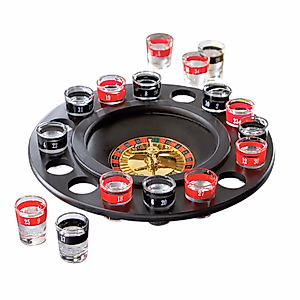 Game Night Shot Glass Roulette - Drinking Game Set (2 Balls and 16 Glasses), Black, 19 Piece Set
