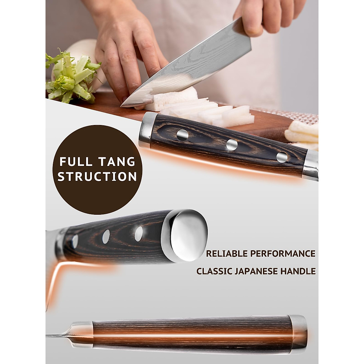 Geschickt Chef Knife, 8 inch Thin & Light Kitchen Knife, High Carbon Stainless Steel Blade, Pakkawood Handle, Full Tang Sharp Knife for All-Around Food Prep