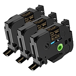 NineLeaf 3 Pack Compatible for Brother TZe354 TZe-354 TZ-354 TZ354 Label Tape Gold on Black Standard Laminated Tapes 24mm Work with P-Touch PT-D600 P710BT 1500 1600 Label Maker 1 Inch x 26.2 Feet