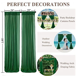 FUHSY Emerald Green Curtains 2 Panels Sheer Backdrop Curtain 29x120 Inches Long Sheer Curtains for Bedroom Chiffon Backrop Green Drapes for Wedding Tulle Scarf 10FT Curtains Ceiling Backdrop Drapes