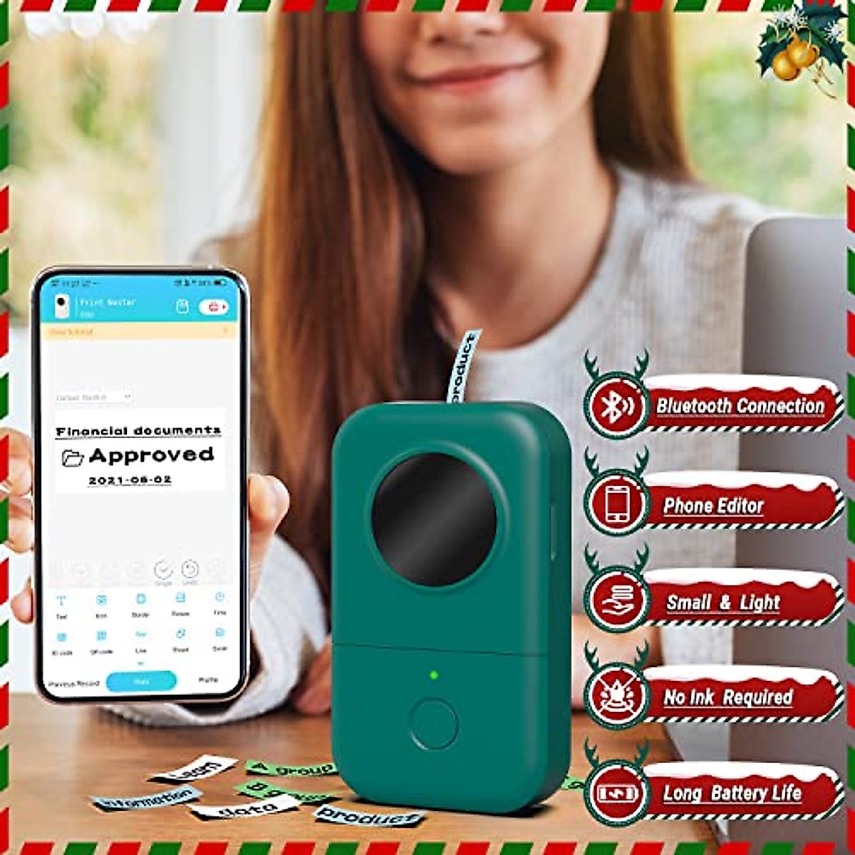 Label Maker - Thermal Smart Mini Label Printer Machine - COLORWING D30 Bluetooth Wireless Portable Labeling Printer, Compatible with iOS & Android (USB Rechargeable)