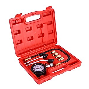 Professional Petrol Gas Engine Compression Tester, Test Gauge Kit Car Motorcycle Garage Tools with Case