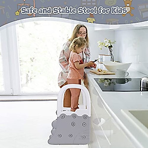 Toddler Step Stool for Bathroom Sink, Ronipic 2 Step Stools for Kids, Anti-Slip Stool for Kitchen Counter, Potty Training Toilet Stool with Handrail
