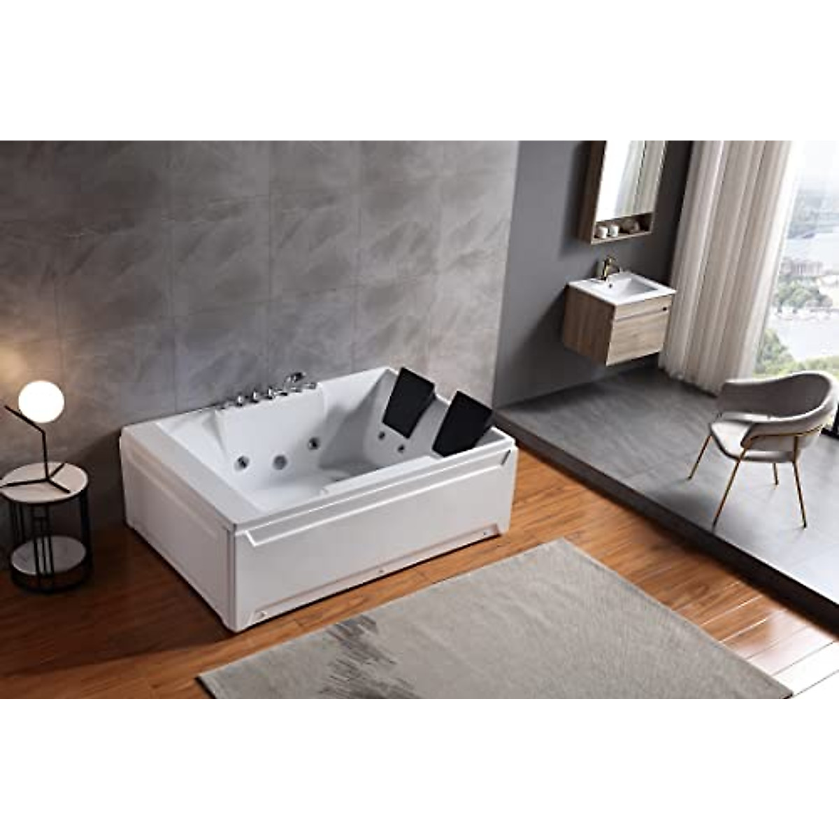 Empava 72-Inch Left Drain Rectangular Alcove Whirlpool Bathtub in White Model 2022