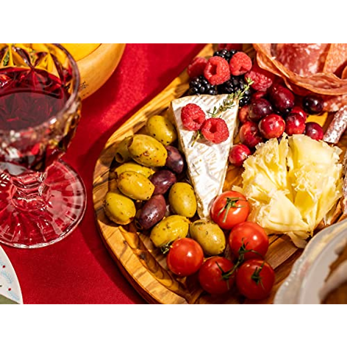 SOLTAKO Olive Wood Cutting Steak Board, Large Cheese Board, Hand Made Serving Platter, Wooden Charcuterie Board, Rustic Chopping Board with Juice Groove