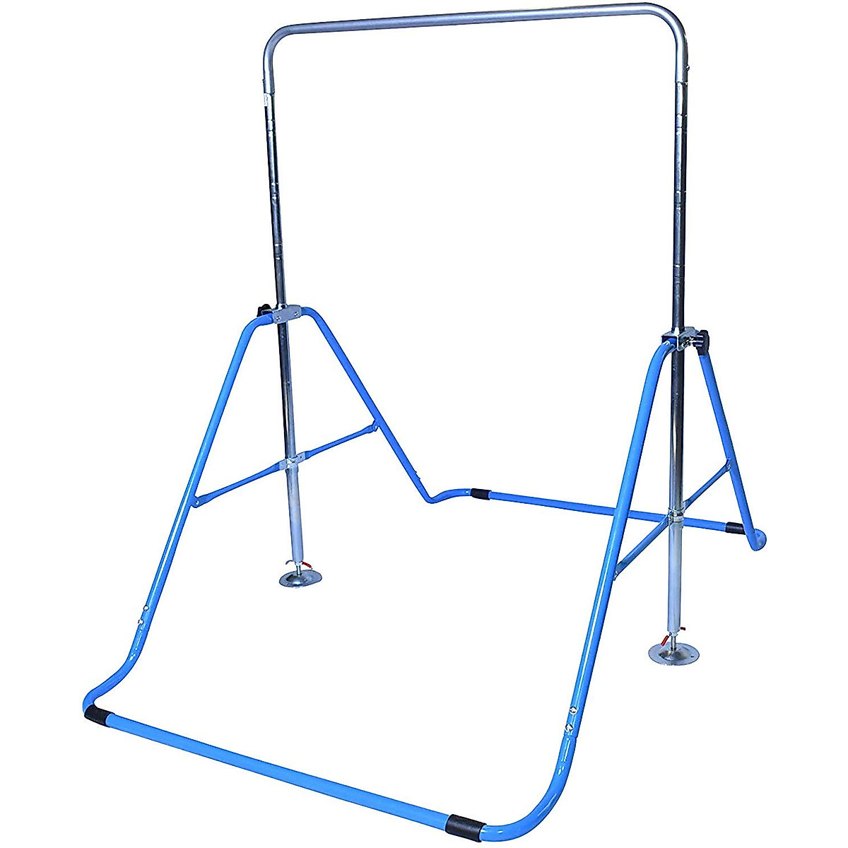 Gymnastics Training Bar for Kids Home Expandable Folding Kip Bar 4 in 1 Set with Swing Seat, 2 Trapeze Rings | Horizontal Bar Junior Gymnastic Equipment Height Adjustable Monkey Bars Jungle Gym Blue