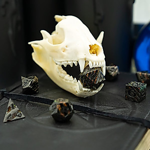 TINY GREMLIN Metal Dice of Dwarven Mining - Dungeons and Dragons Dice - Orange Glitter with Antique Nickel Metal Swirl with Black Font