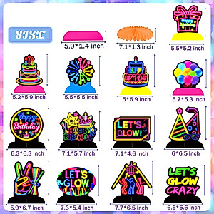 Glow Neon Honycomb Centerpieces 13Pcs Glow Birthday Party Decorations Neon Party Centerpieces for Table Neon Birthday Party Supplies Glow in The Dark Decoration Let's Glow Crazy Baby Shower Supplies