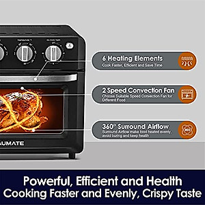 Toaster Oven Air Fryer Combo 19-Quart, AUMATE Kitchen in the box 7 in 1 Convection Toaster Oven Countertop, Oilless Air Fryer Oven, Includes Baking Pan, Oven Rack, Fry Basket, Crumb Tray, 1550W, Black