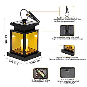 4 Pack Outdoor Hanging Solar Lantern Lights, Flickering Solar Lights Outdoor Garden Lights Solar Powered Waterproof Warm Yellow LED Candle Lantern for Garden Patio Yard Path Tree Umbrella Table Decor