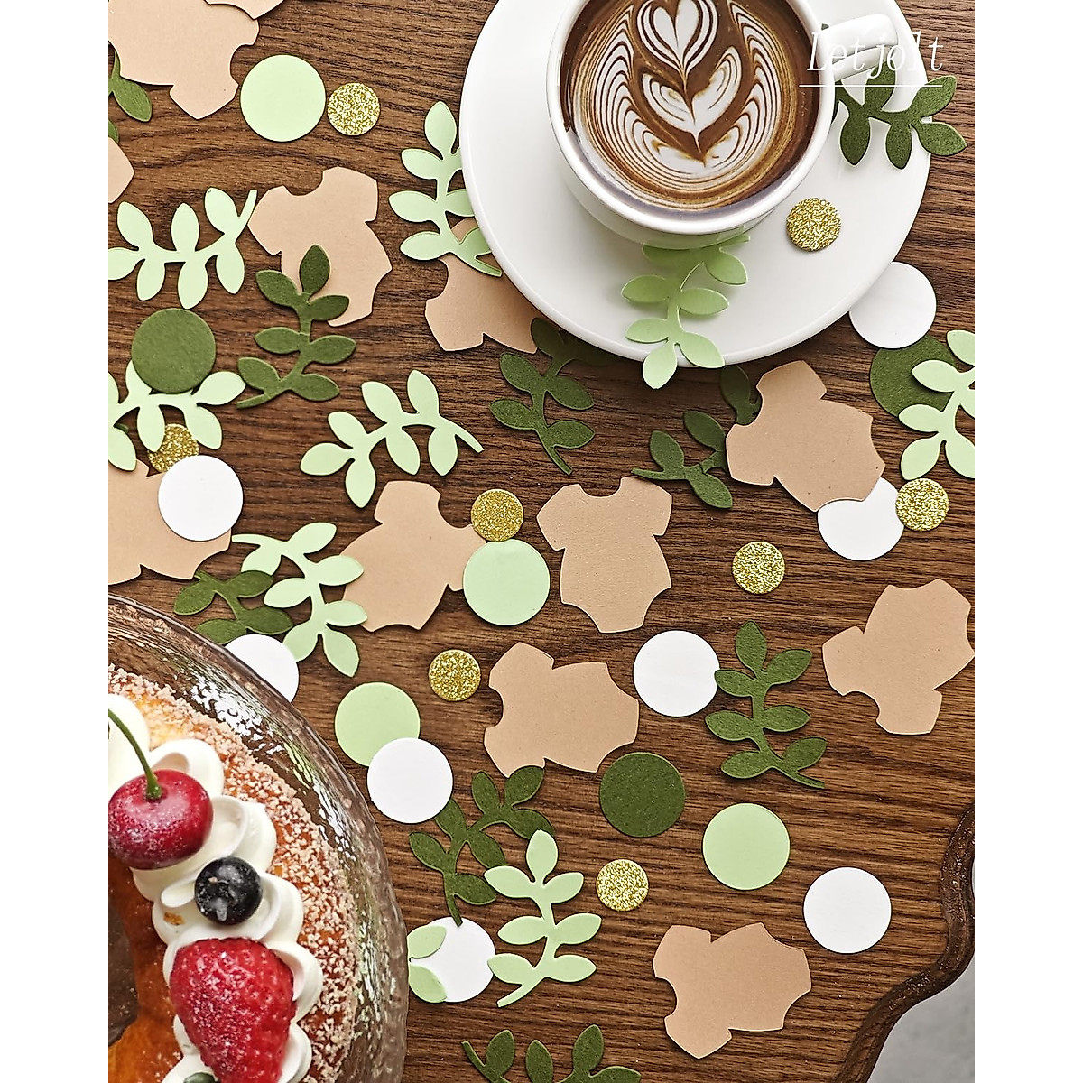 Letjolt Green Confetti Baby Shower Paper Short-Sleeve Bodysuits Scatter Golden Leaves Table Decoration Gender Reveal Birthday Confetti 150 pcs