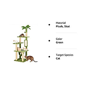 TSCOMON 55" Cat Tree for Indoor Cats with Green Leaves, Multi-Level Large Cat Tower for Indoor Cats with Hammock, Plush Cat House with Hang Ball Toy and Cat Sisal Scratching Posts Cat Furniture, Green