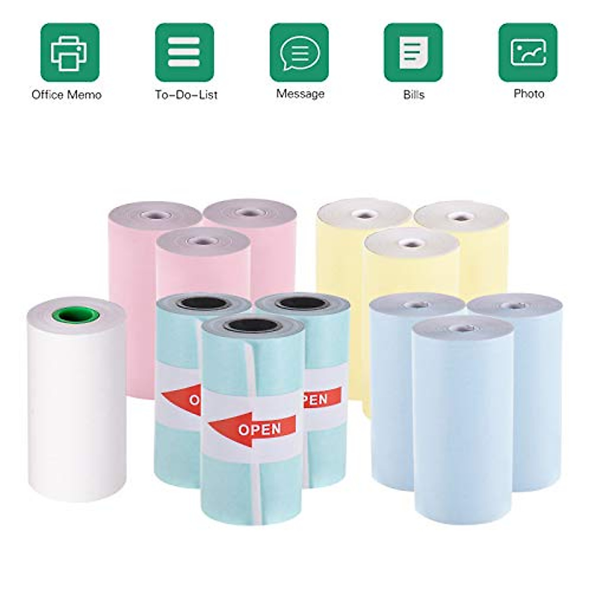 BISOFICE A6 Mini Pocket Printer Wireless BT Thermal Printer Picture Label Memo Receipt Paper Printer + 9 Rolls Color Thermal Paper + 3 Rolls Adhesive Sticker Paper 57 * 30mm
