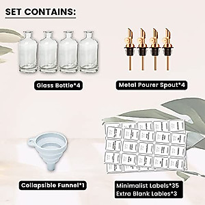 12 oz Glass Olive Oil Dispenser Bottle For Kitchen,Oil And Vinegar Dispenser Set Of 4,Oil Bottles For Kitchen,Coffee Syrup Dispenser,Glass Oil Container With Metal Pourer,Funnel,Waterproof Labels