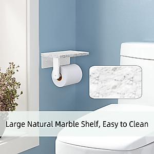 Gypie Toilet Paper Holder with Natural Marble Shelf, 304 Stainless Steel Screw Wall Mounted, Tissue Roll Paper Holder Dispenser for Bathroom Washroom White