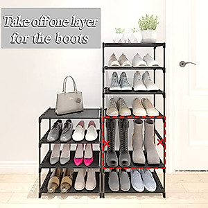 Hockmez 4-Tier Small Shoe Rack .Stackable Shoe Shelf Storage Organizer for Entryway Hallway Closet Bathroom Living Room (Black)