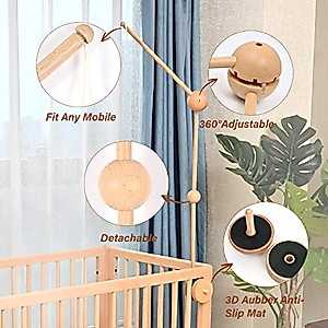 Wooden Baby Crib Mobile Arm, Adjustable Mobile Holder for Crib and Desk Rotating Baby Mobile Hanger Nursery Decoration (3 Modes)